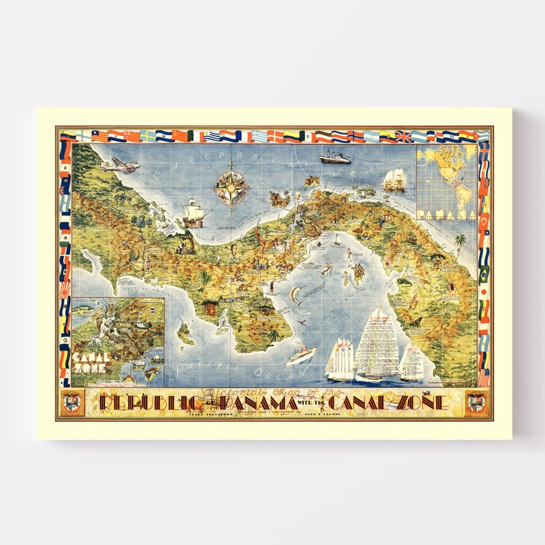 Panama Map Art Vintage Print From 1939 Old Panama Art - Etsy