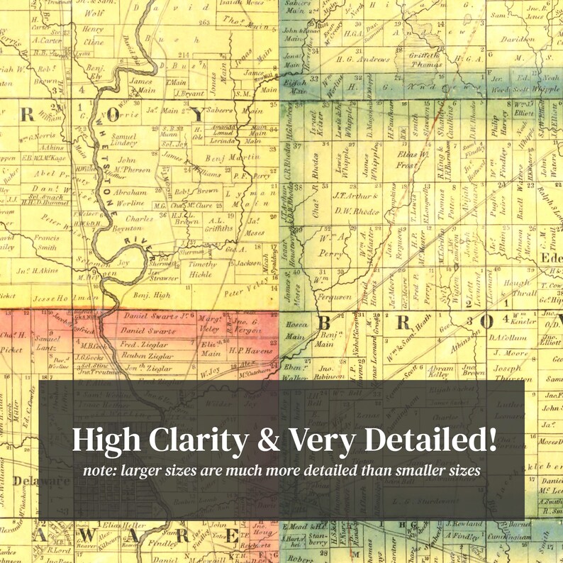 Delaware County Ohio Map 1849 Old Map of Delaware County - Etsy