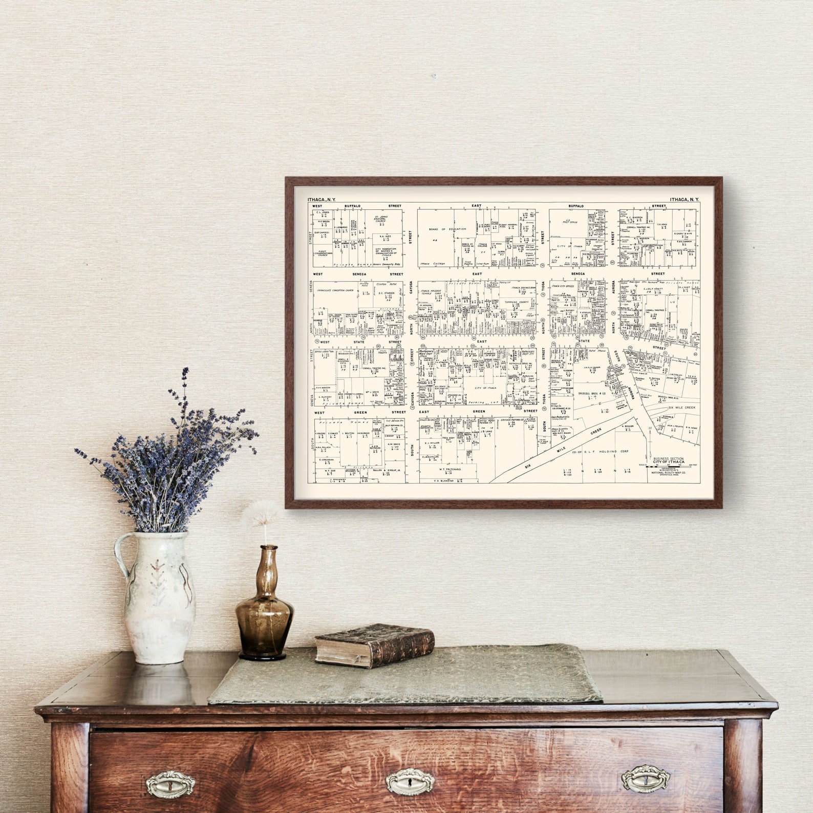 Ithaca Map 1947 - Old Map of Ithaca Business Section New York Art ...