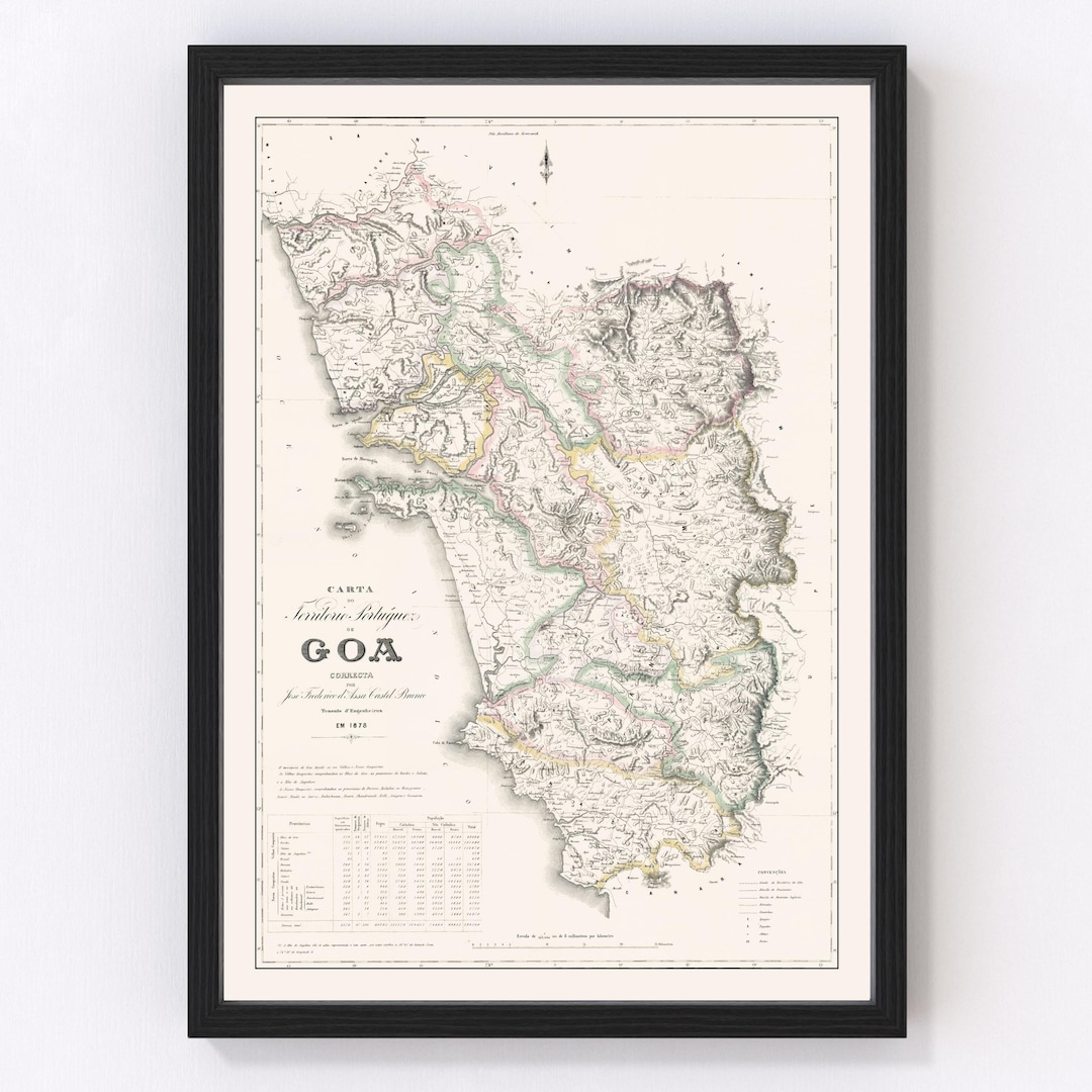 Goa, India Map 1878 Old Map of Goa, India India Art Vintage Print ...