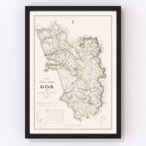 Goa, India Map 1878 Old Map of Goa, India India Art Vintage Print ...