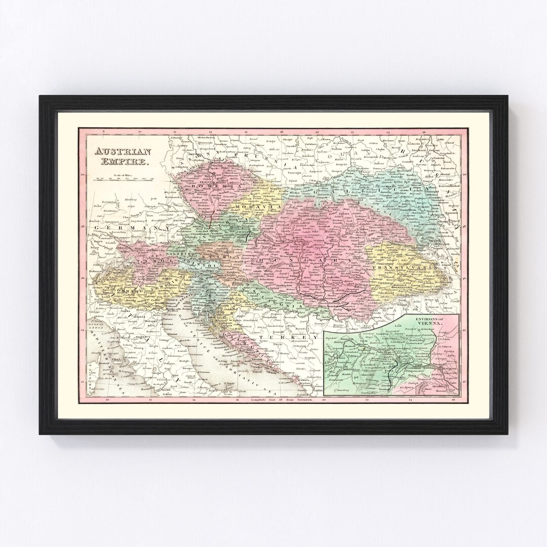 Austria Map 1836, Vintage Austria Map, Old Austria Art, Wall Art Gift ...