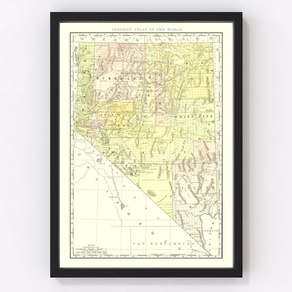 Nevada Map 1902 Old Map of Nevada Art Vintage Print Framed - Etsy