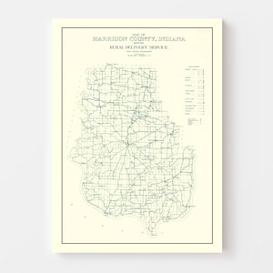 Harrison County IN Map 1909 Old Map of Indiana Art Vintage Print Framed ...