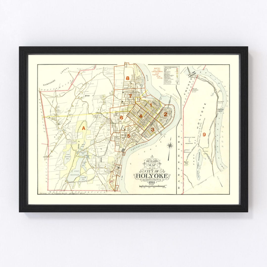 Holyoke Map 1911 Old Map of Holyoke Massachusetts Art Vintage Print ...