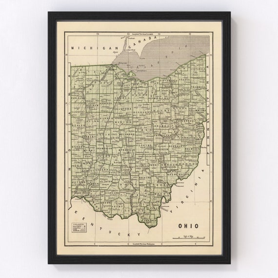 Ohio Map 1842 Old Map of Ohio Art Vintage Print Framed Wall - Etsy
