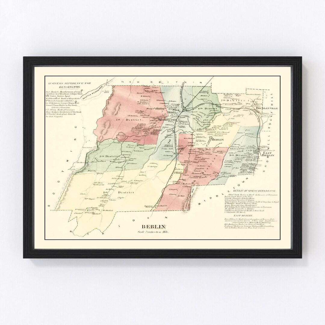 Berlin Map 1869 Old Map of Berlin Connecticut Art Vintage Print Framed ...