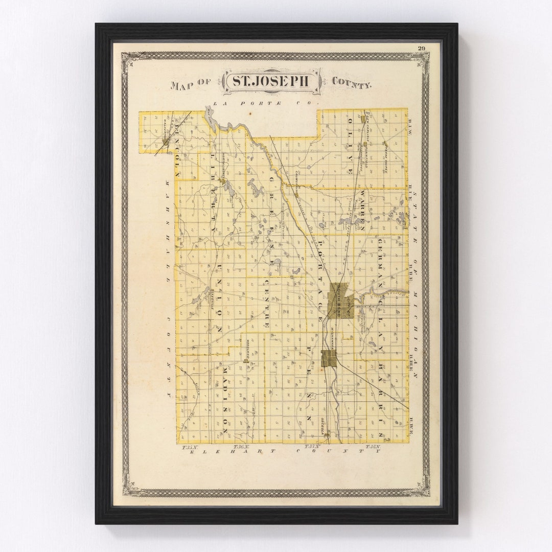St. Joseph County Map 1876, Vintage St. Joseph County Map, Old St ...