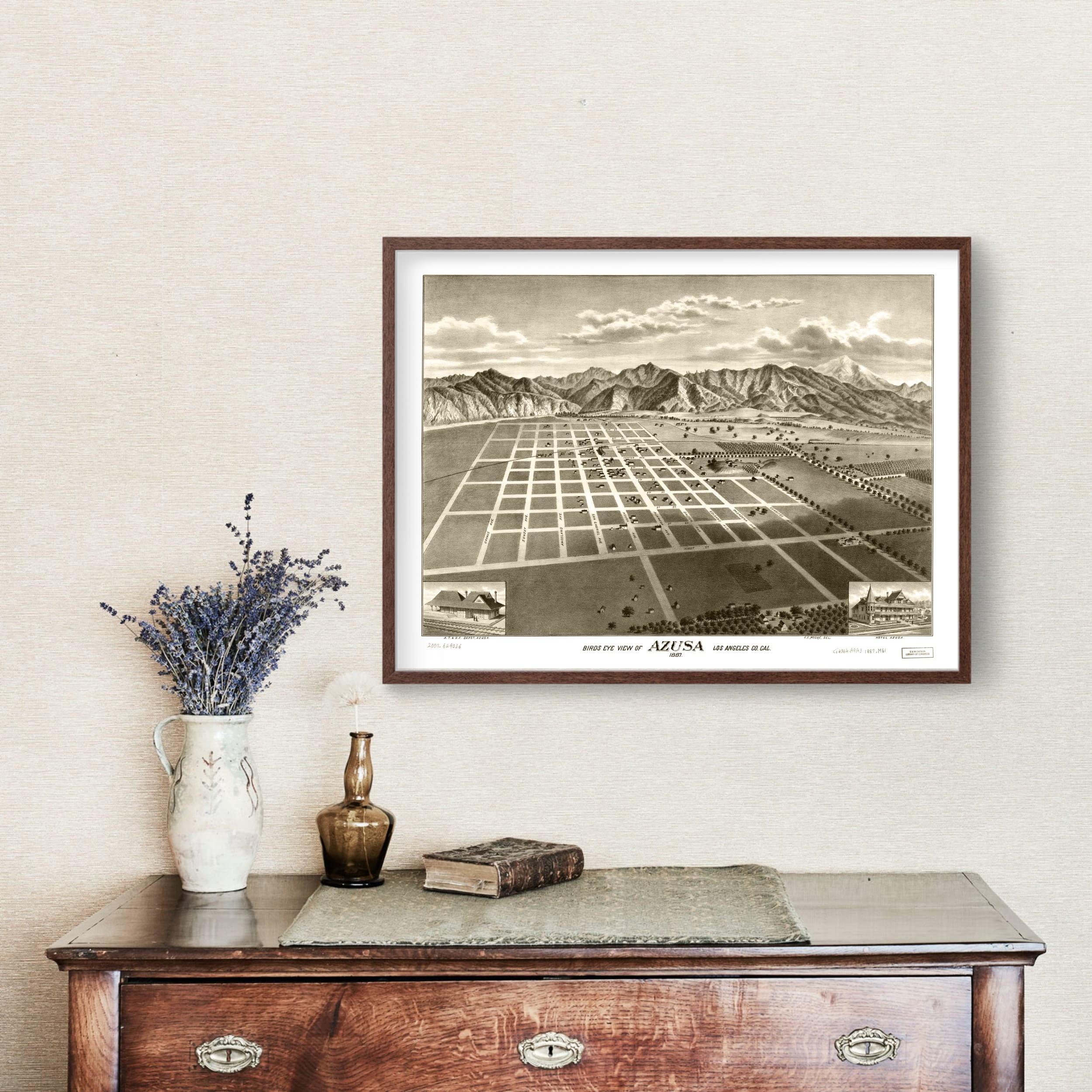Azusa Map 1887, Vintage Azusa Map, Old Azusa California Art, Wall Art ...