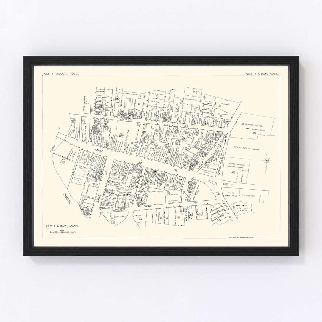 North Adams Map 1929 Old Map of North Adams Business Section ...