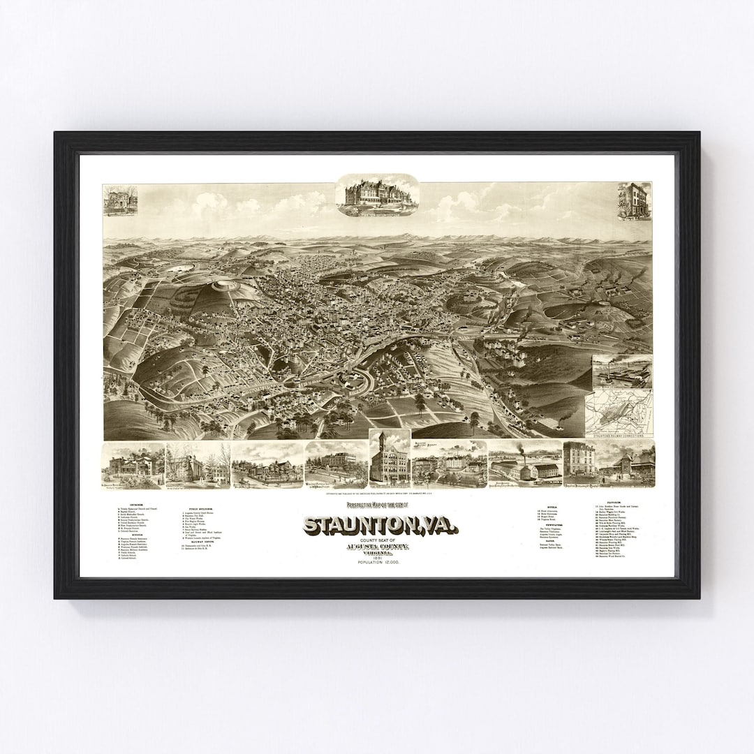 Staunton Map 1891 - Old Map of Staunton Virginia Art Vintage Print ...