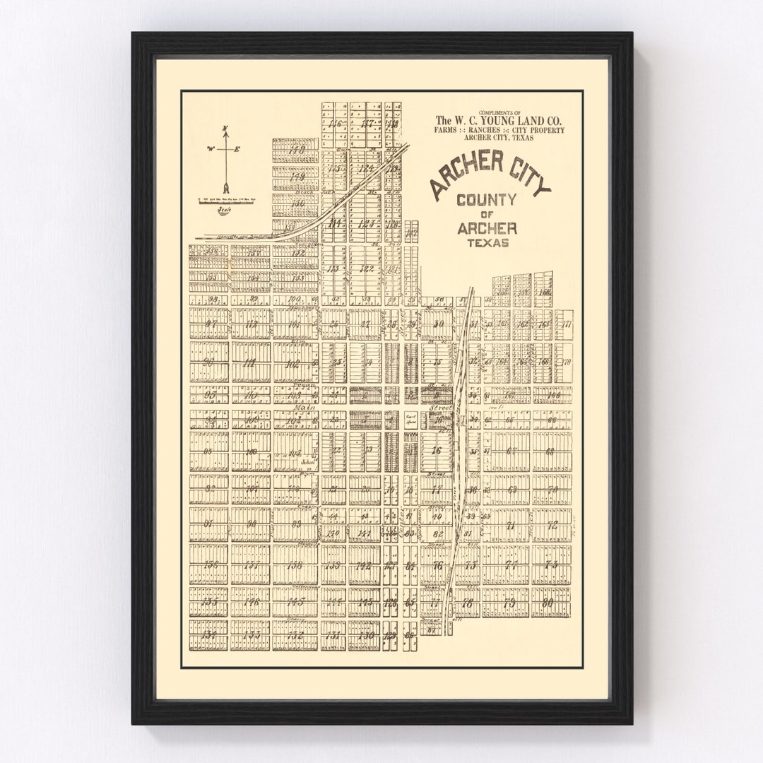 Archer Map 1921 Old Map of Archer Texas Art Vintage Print Framed Canvas ...