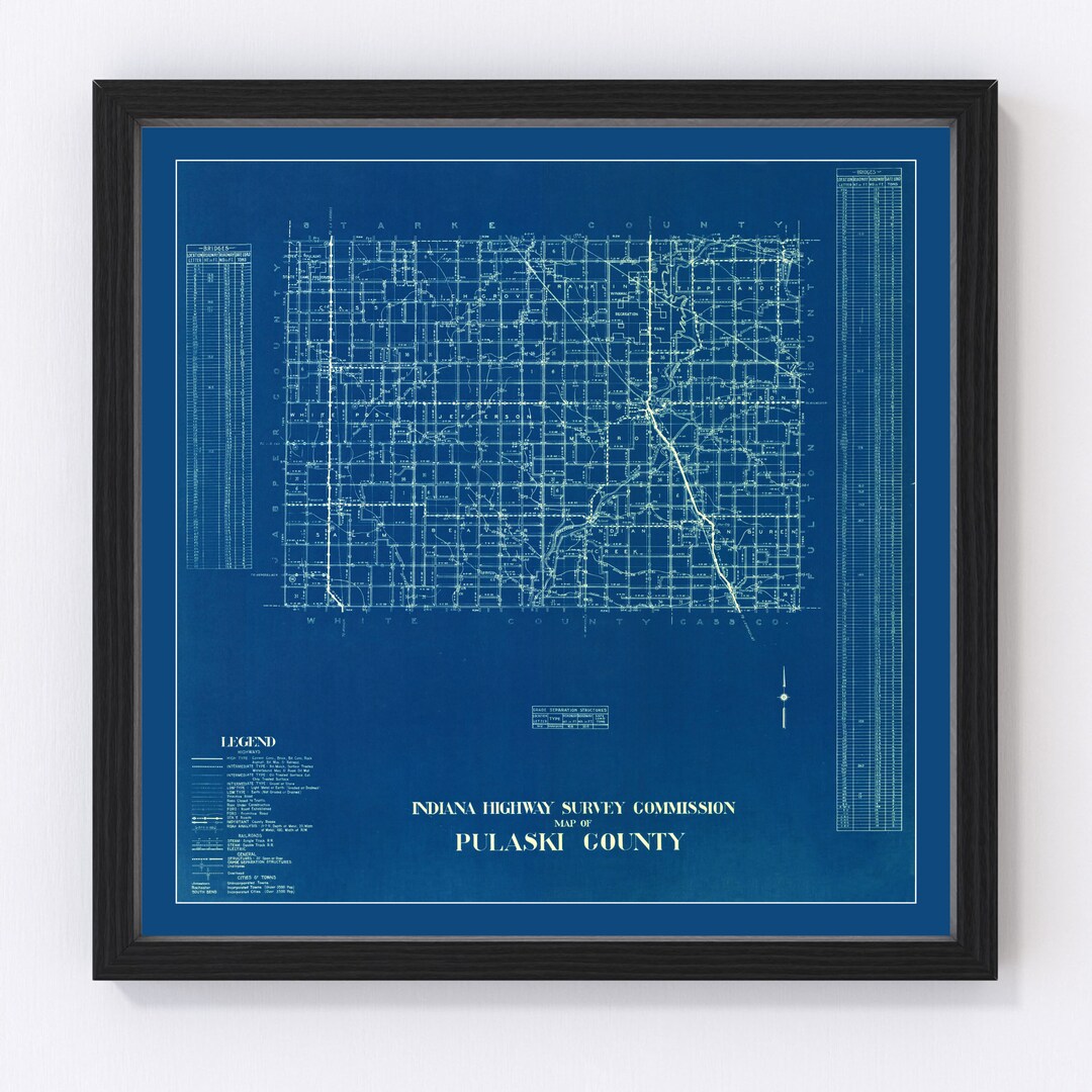 Pulaski County IN Map 1936 Old Map of Indiana Art Vintage Print Framed ...