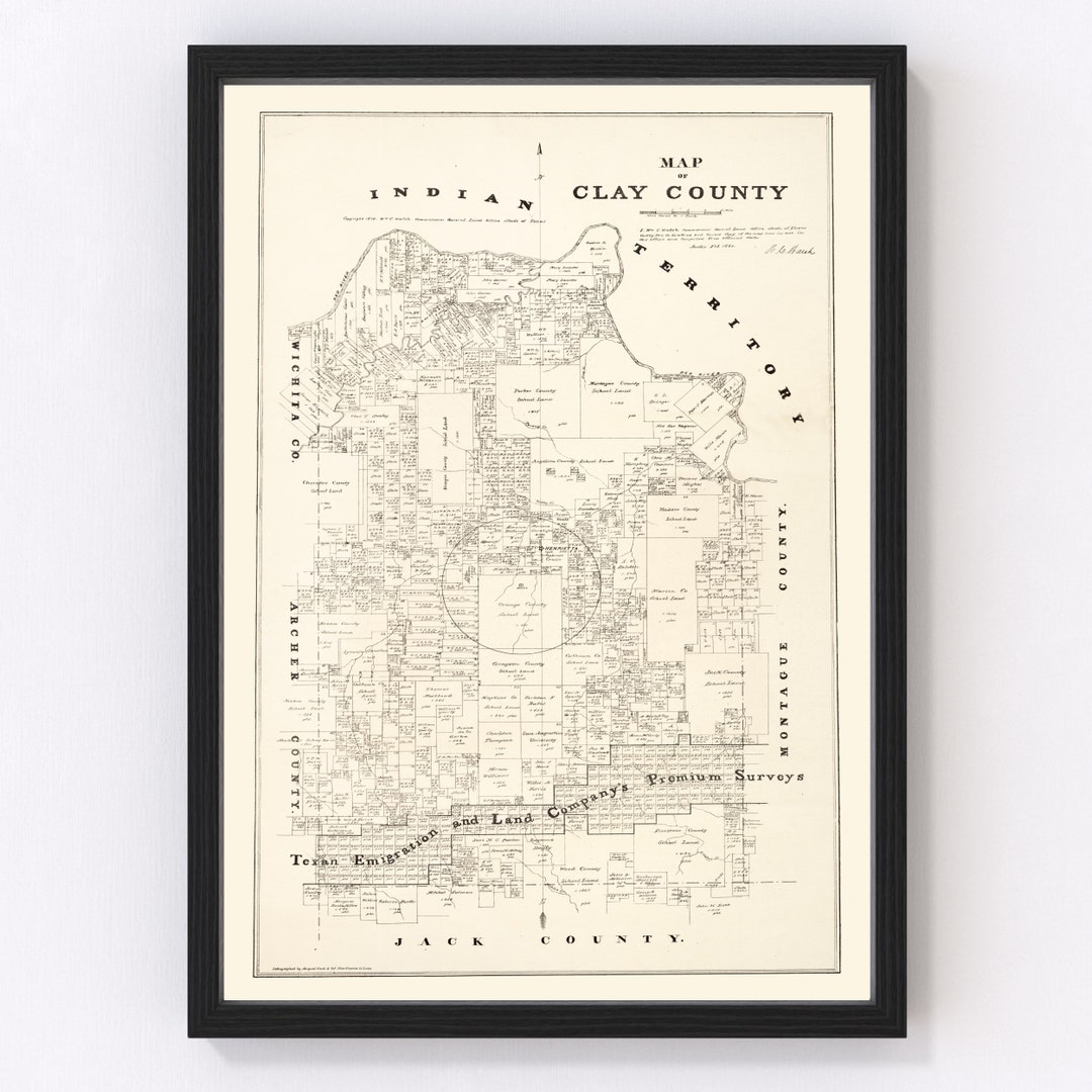 Clay County Texas Map 1879 Old Map of Clay County Texas Art Vintage ...