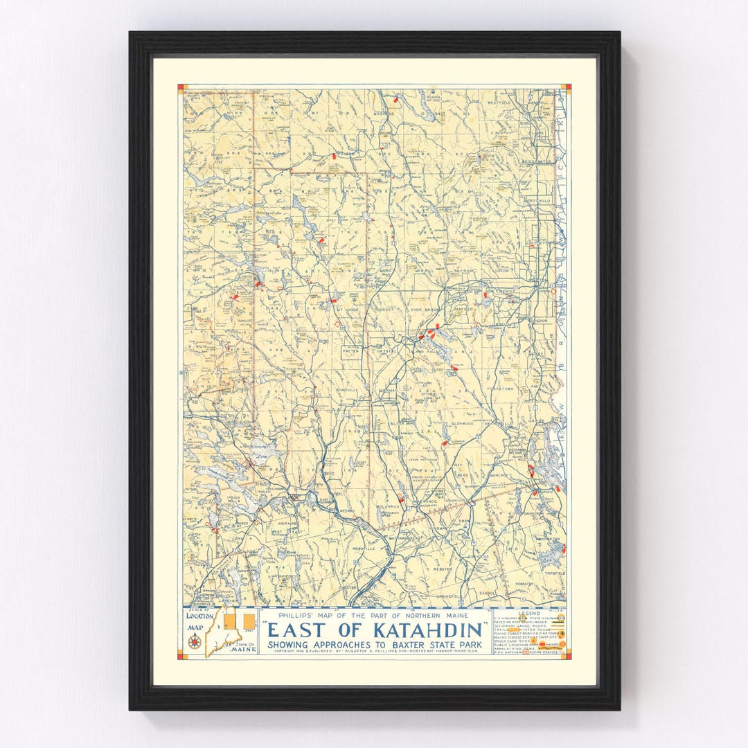 Katahdin Map 1964 - Old Map of Katahdin Art Vintage Print Framed Wall ...