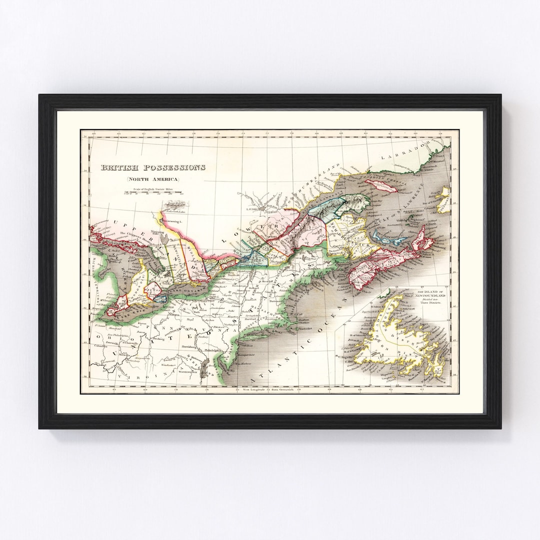 United States, Canada Map 1832, Vintage United States, Canada Map, Old ...
