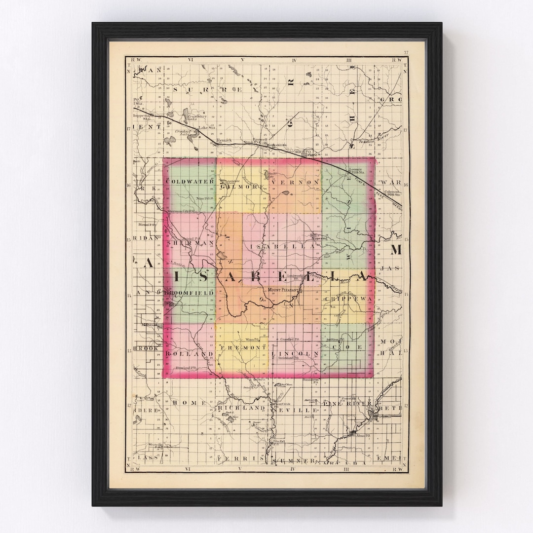 Isabella County Map 1873, Vintage Isabella County Map, Old Isabella ...