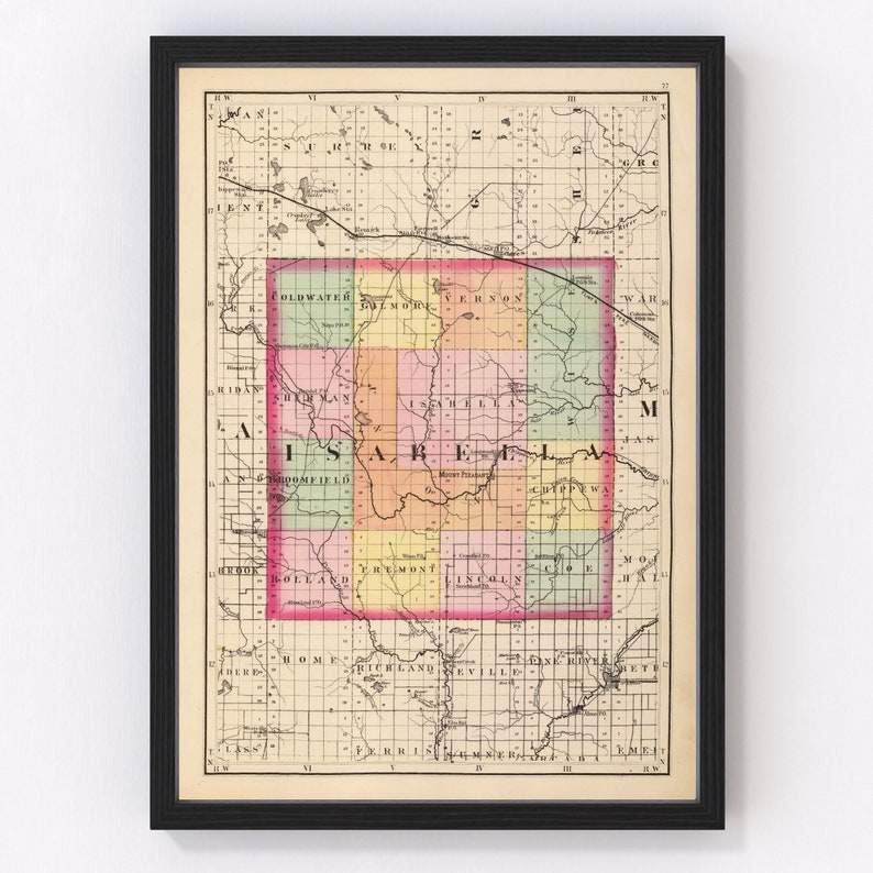 Isabella County Map 1873, Vintage Isabella County Map, Old Isabella ...