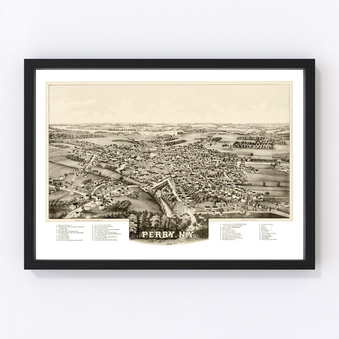 Perry Map 1892 Old Map of Perry New York Art Vintage Print Framed ...