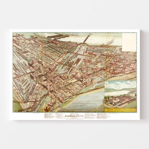Kansas City Map 1895 - Old Map of Kansas City Missouri Art Vintage ...