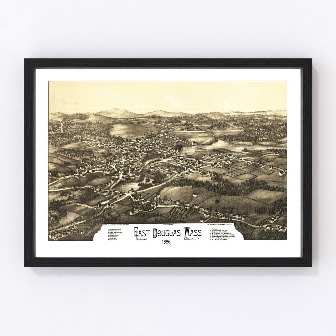 East Douglas Map 1886, Vintage East Douglas Map, Old East Douglas ...