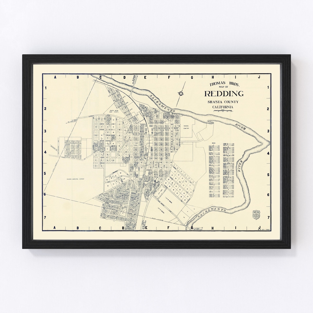 Redding Map 1920 - Old Map of Redding California Art Vintage Print ...