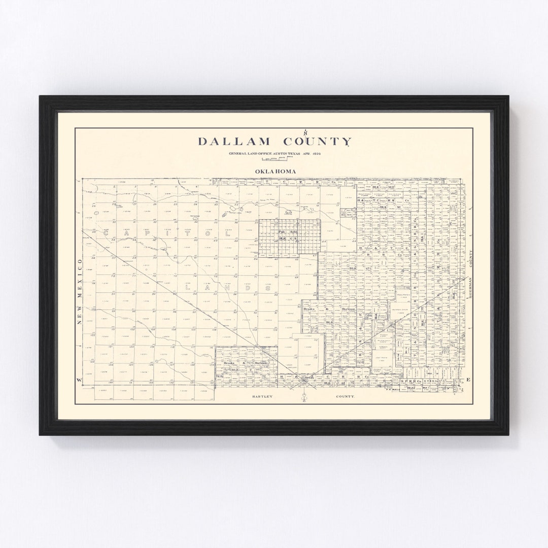 Dallam County TX Map 1926 Old Map of Texas Art Vintage Print Framed ...