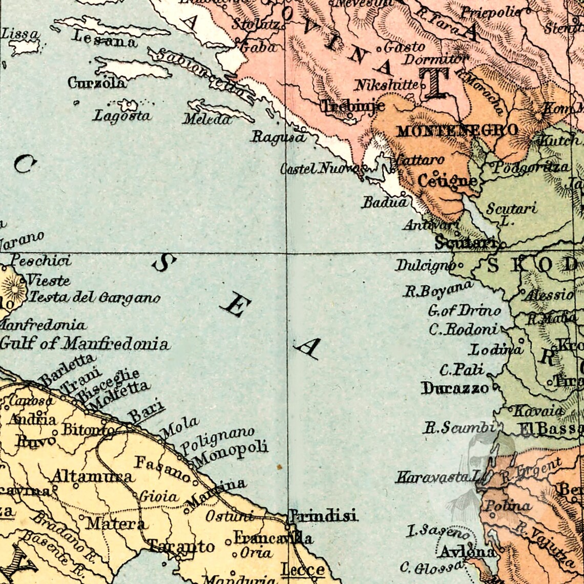 Italy, Turkey and Greece Map Art - Vintage Print From 1871 - Old Italy ...