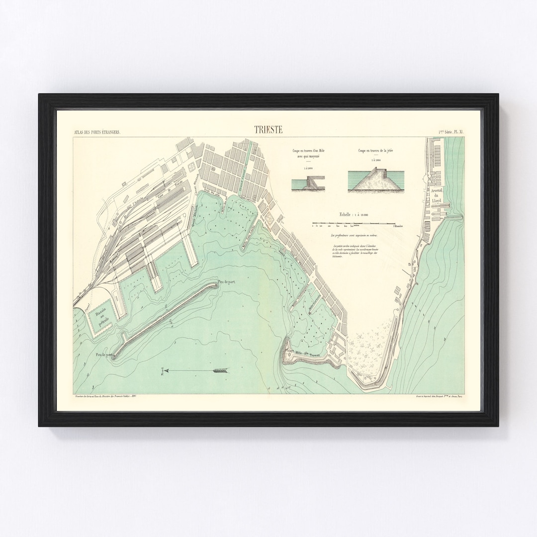 Trieste Map 1883, Vintage Trieste Map, Old Trieste Art, Wall Art Gift ...
