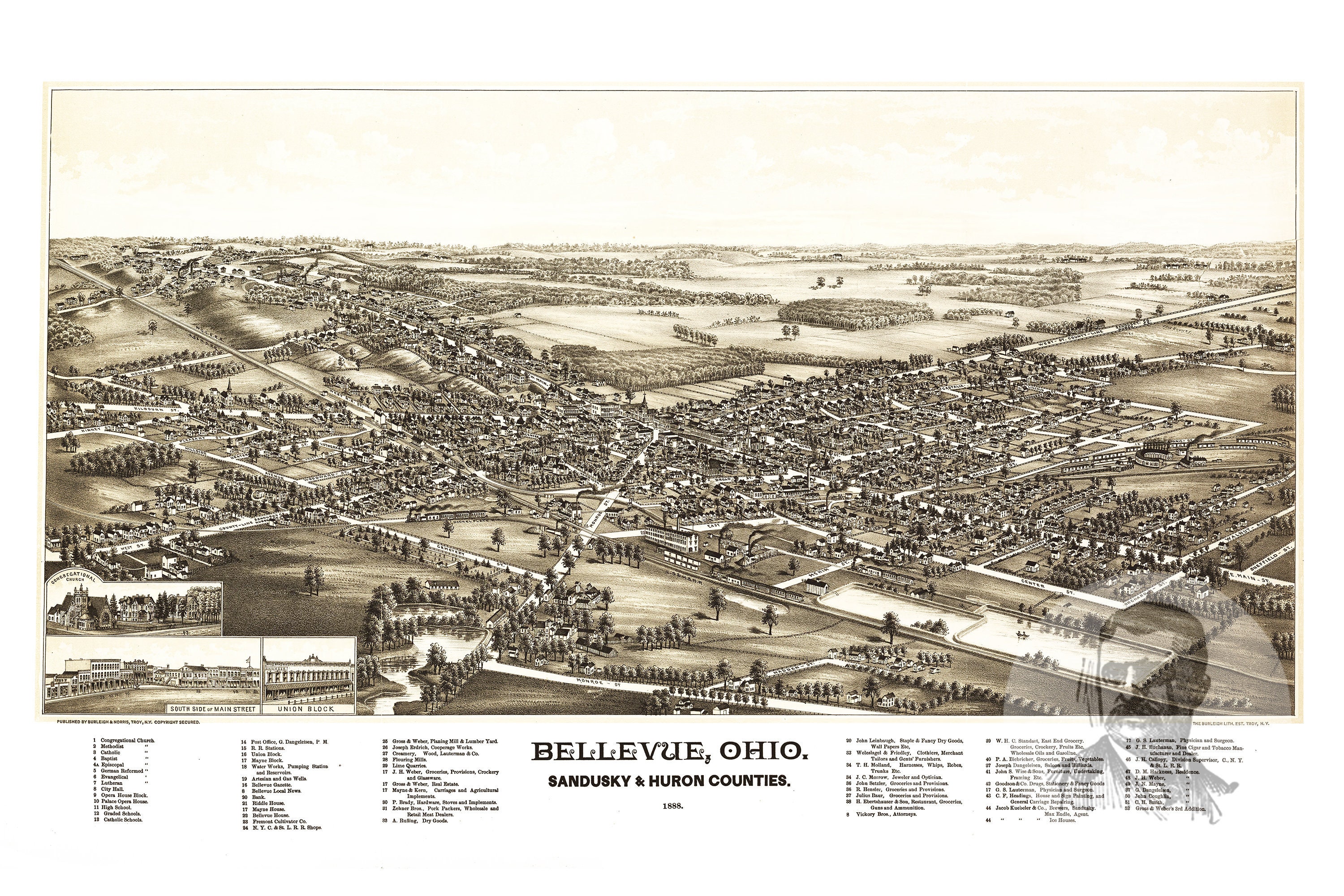 Vintage Bellevue Map 1880 Old Map of Bellevue Ohio | Etsy