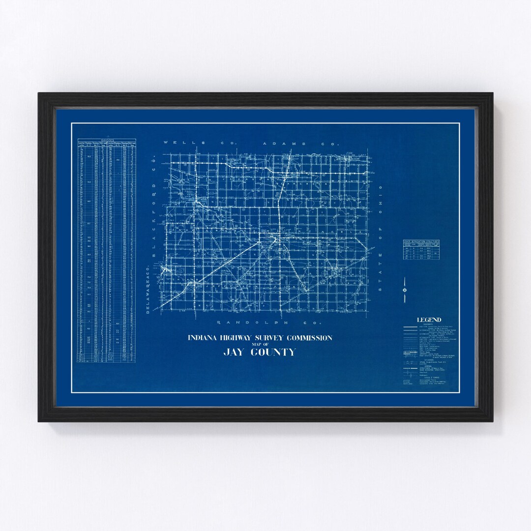 Jay County Map 1936, Vintage Jay County Map, Old Jay County Indiana Art ...