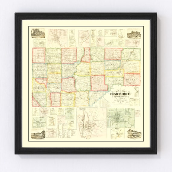 Crawford County Pennsylvania Map 1865 Old Map of Crawford - Etsy