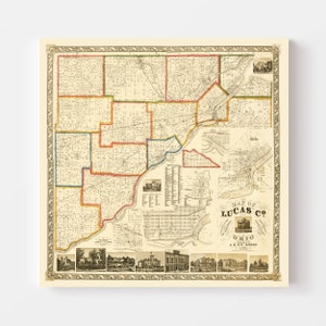 Lucas County Ohio Map 1861 Old Map of Lucas County Ohio Art Vintage ...