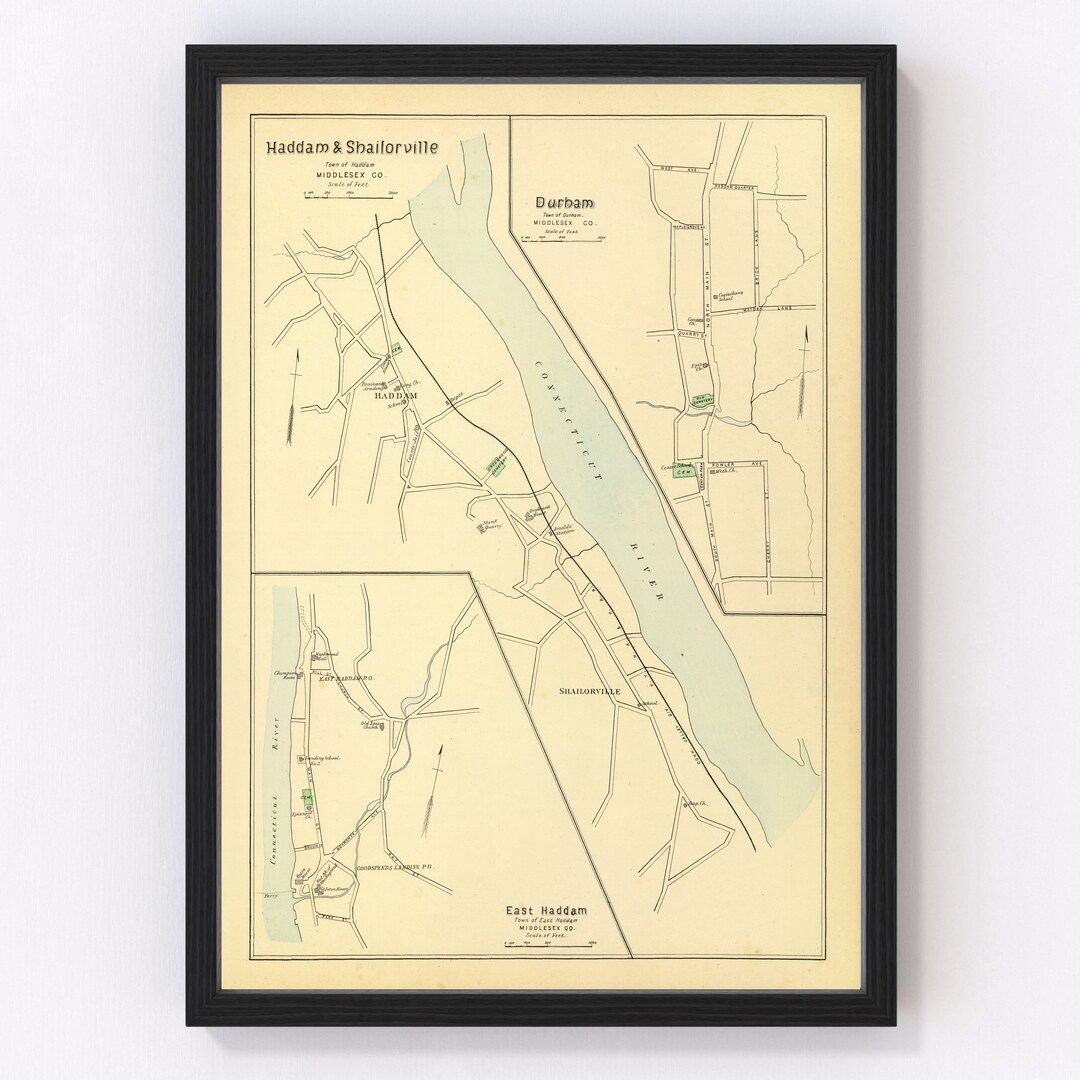 Haddam Map 1893, Vintage Haddam Map, Old Haddam Connecticut Art, Wall ...