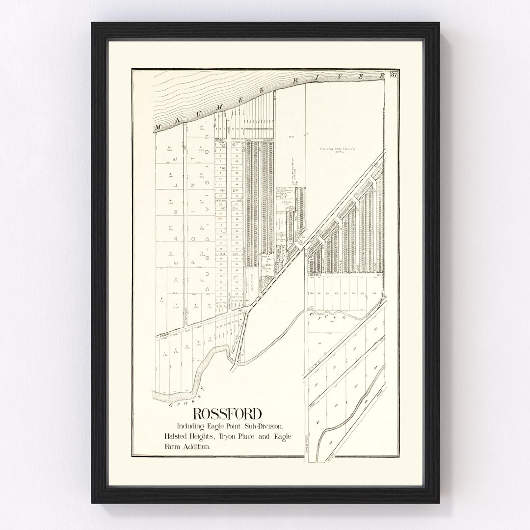 Rossford Map 1912, Vintage Rossford Map, Old Rossford Ohio Art, Wall ...