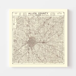 Allen County IN Map 1935 Old Map of Indiana Art Vintage Print Framed ...