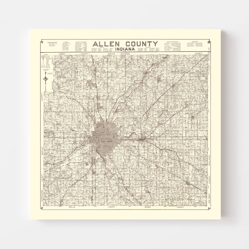 Allen County Map 1935, Vintage Allen County Map, Old Allen County ...