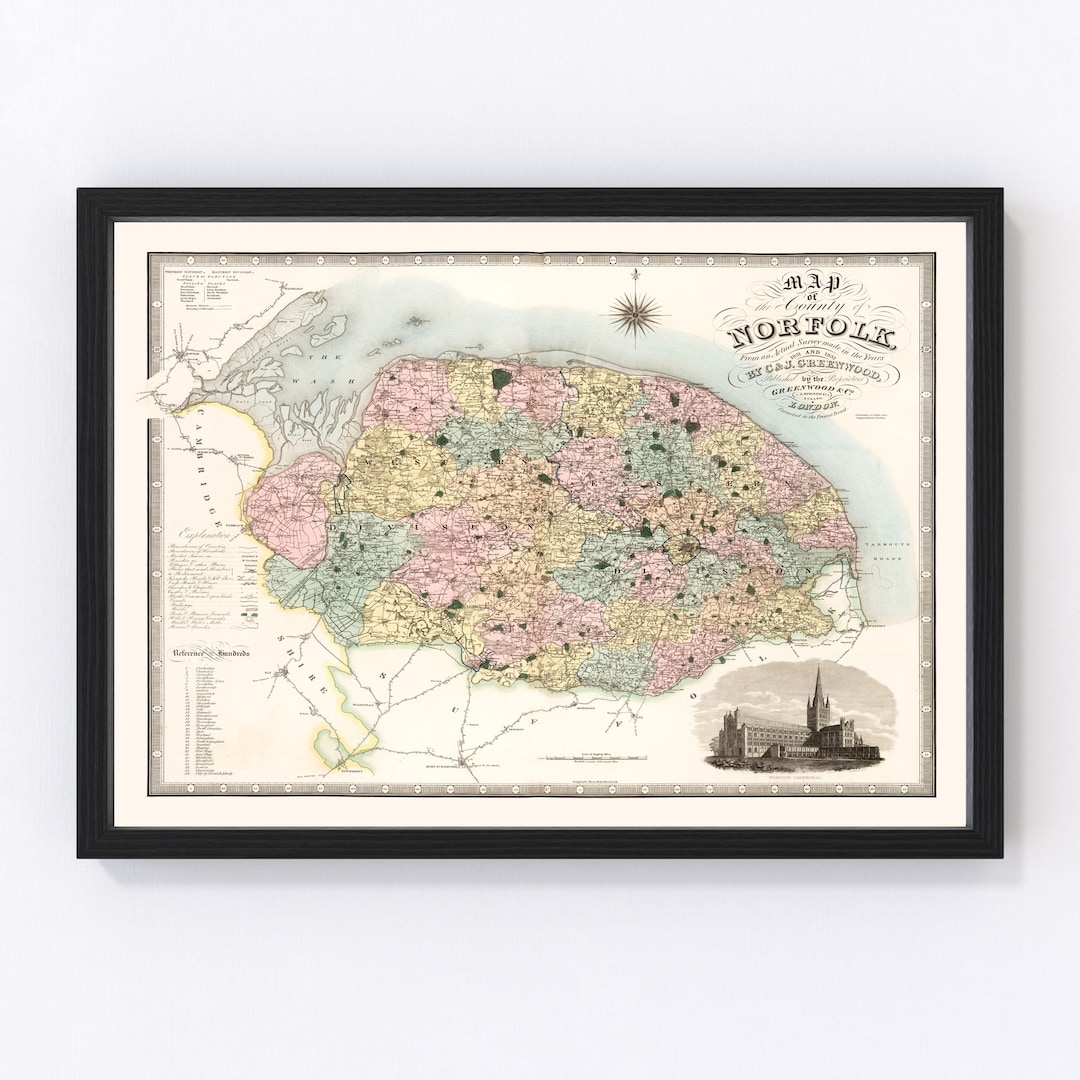 Norfolk England Map 1834 Old Map of Norfolk England England Art Vintage ...