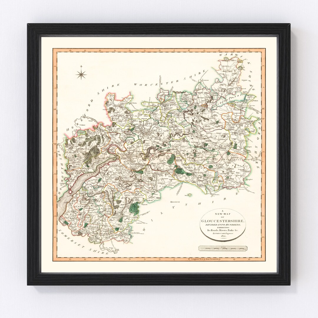 Gloucestershire County England Map 1801, Vintage Gloucestershire County ...