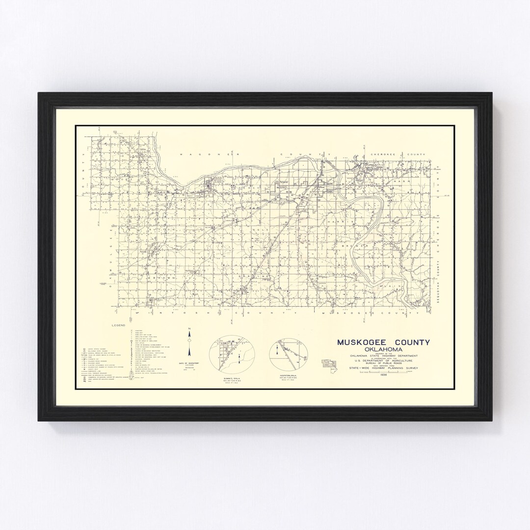 Muskogee County Map 1936, Vintage Muskogee County Map, Old Muskogee ...