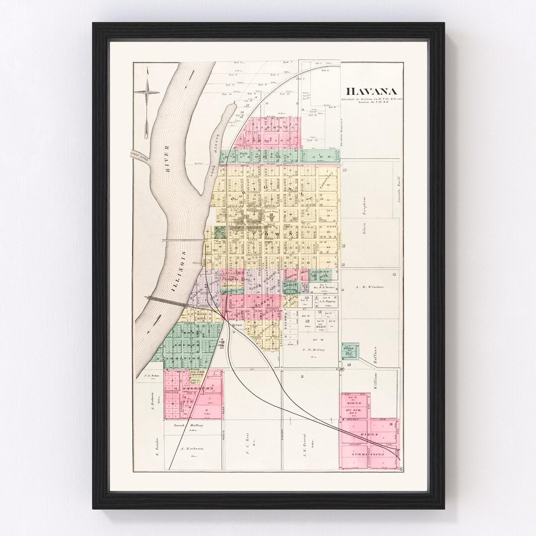 Havana Map 1891, Vintage Havana Map, Old Havana Illinois Art, Wall Art ...