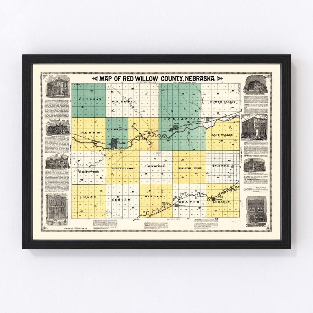 Red Willow County NE Map 1890 Old Map of Nebraska Art Vintage Print ...