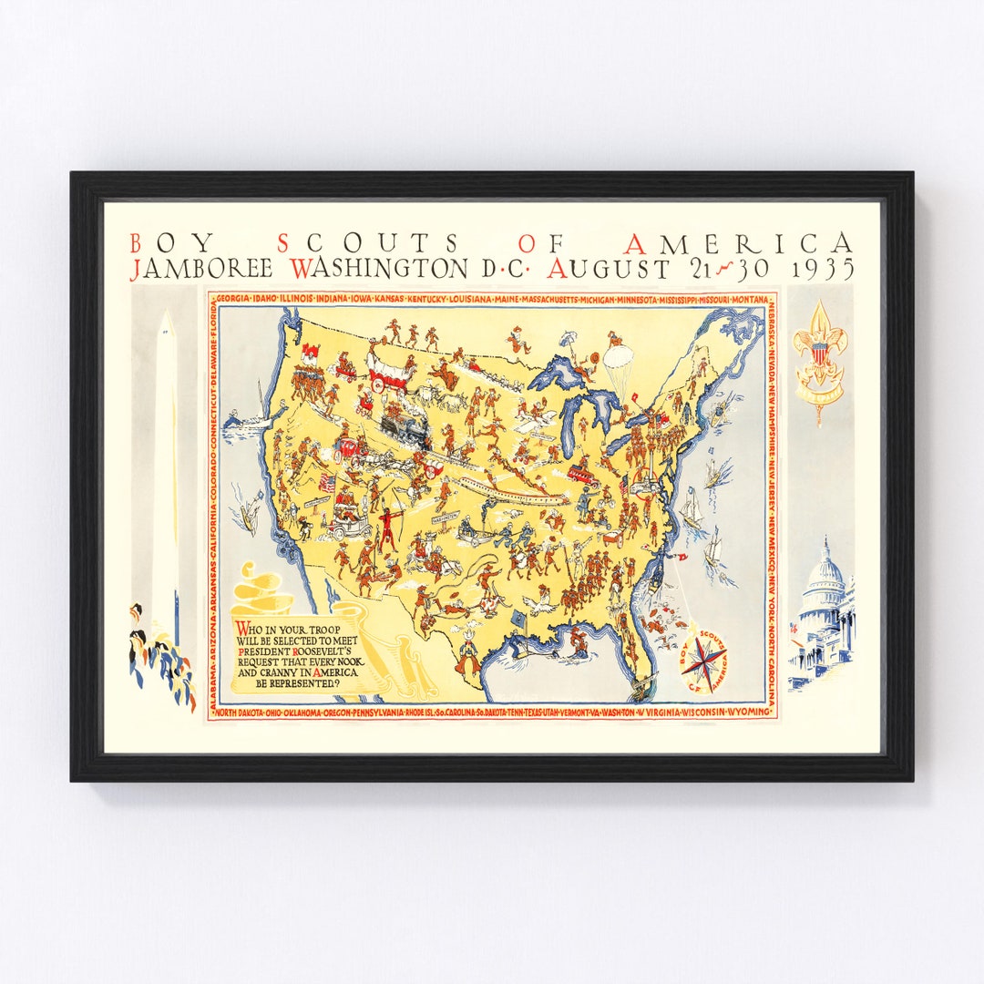 United States Map 1935 Old Map of United States Art Print Framed Wall ...