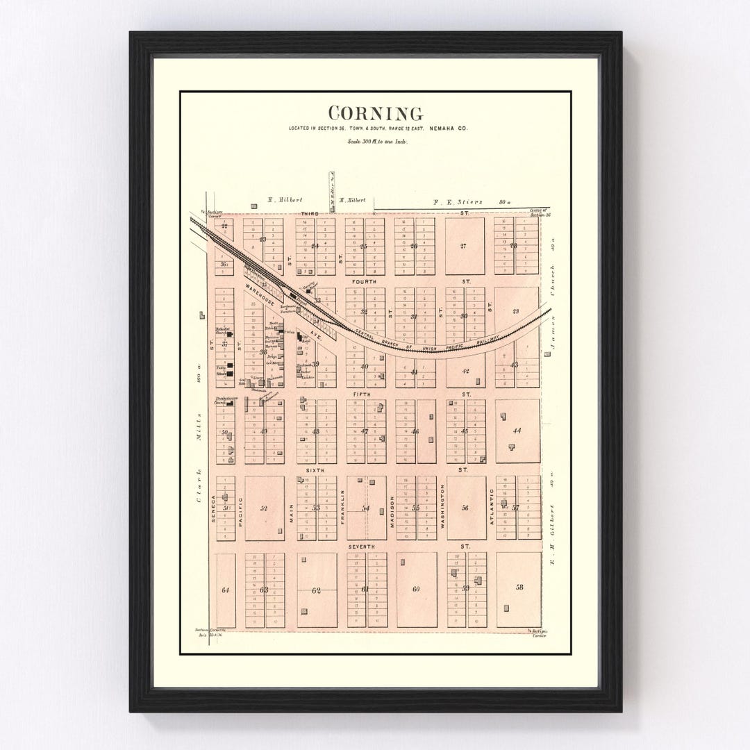 Corning Map 1887 Old Map of Corning Kansas Art Vintage Print Framed ...
