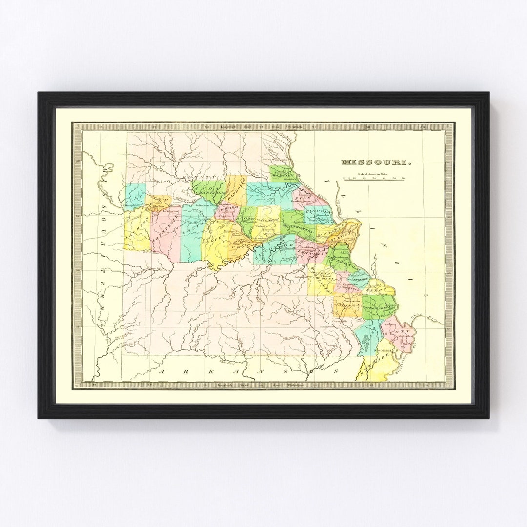 Missouri Map 1836 Old Map of Missouri Art Vintage Print Framed Wall Art ...