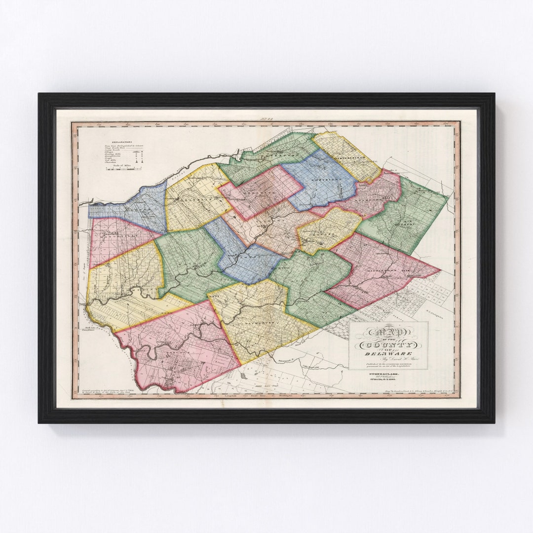 Delaware County Map 1840, Vintage Delaware County Map, Old Delaware ...