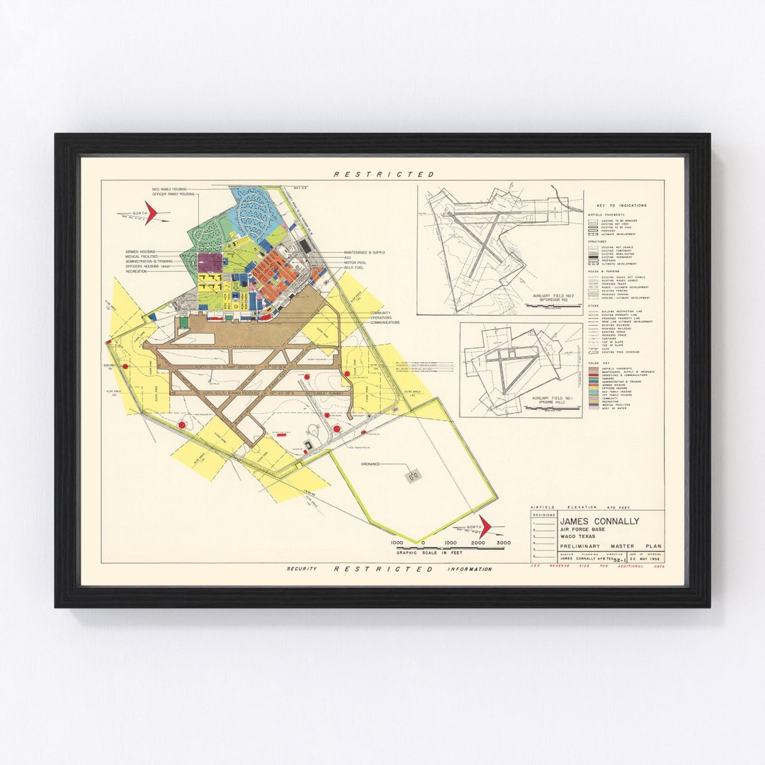 James Connally Air Force Base Vicinity Map 1951, Vintage James Connally ...