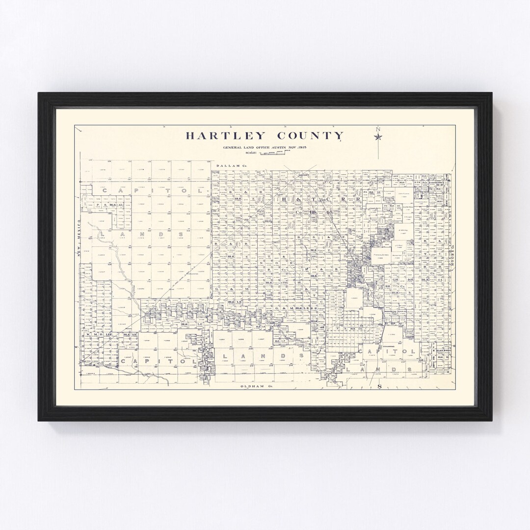 Hartley County Map 1925, Vintage Hartley County Map, Old Hartley County ...