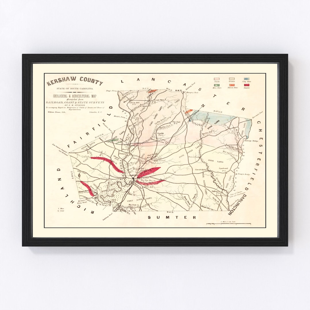 Kershaw County Map 1873, Vintage Kershaw County Map, Old Kershaw County ...