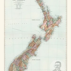 New Zealand Map Art - Vintage Print From 1904 - Old New Zealand Art ...